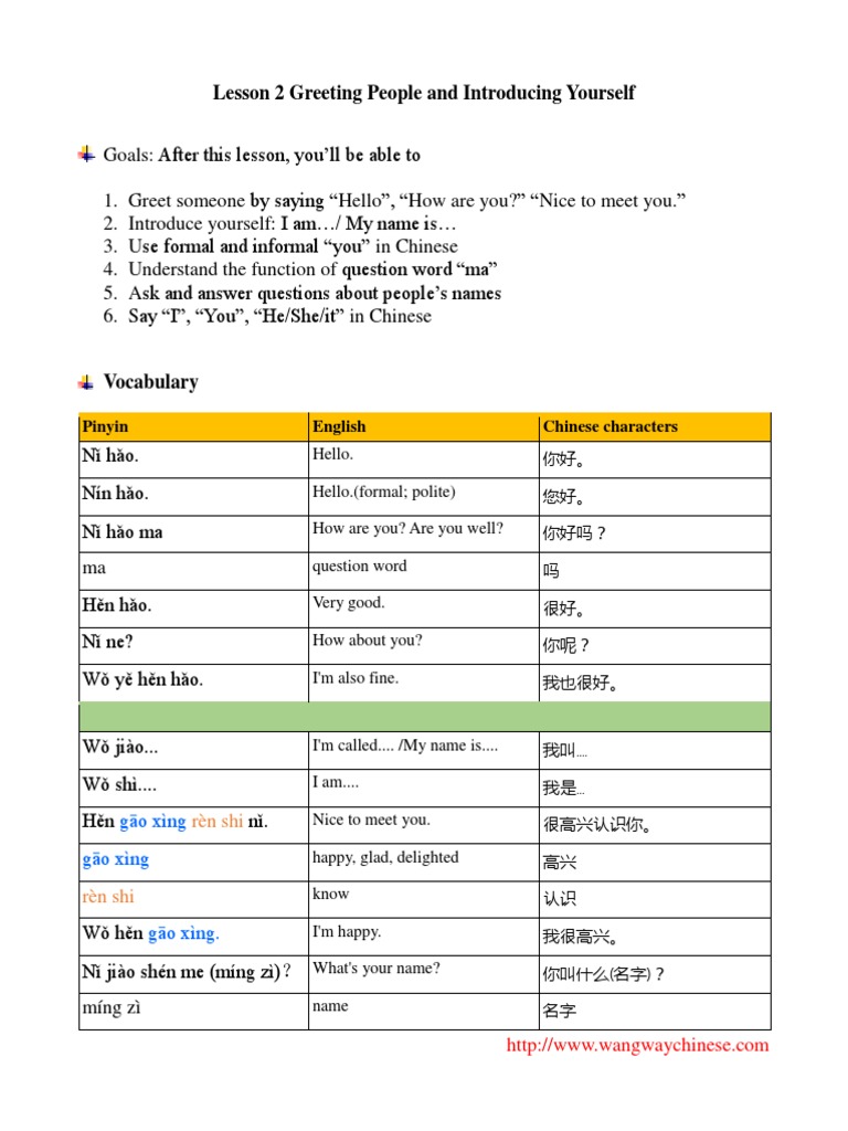 Lesson 2 Greeting and Self Introduction | PDF | Self-Improvement