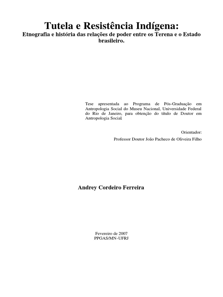 Etnografia e História Das Relaciones de Poder Entre Os Terena e o ...