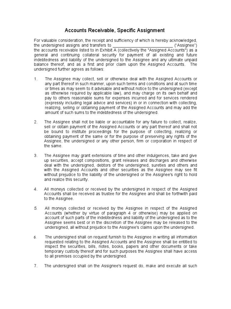Assignment of Accounts Receivable Agreement | PDF | Assignment (Law ...