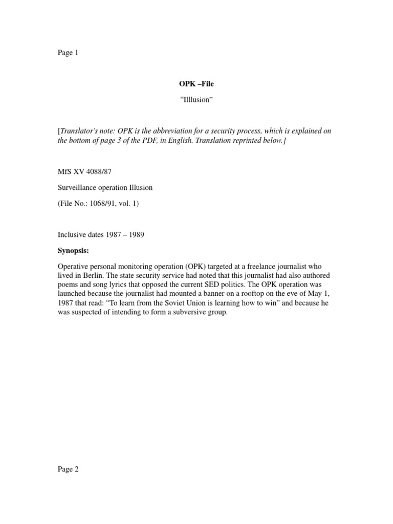 Stasi File 2 Translation | PDF | East Germany | Stasi