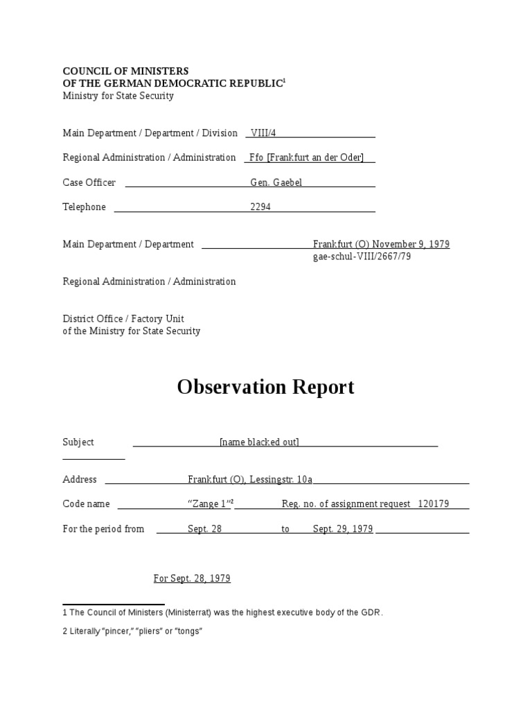 Stasi Observation Report | PDF | Stasi | East Germany