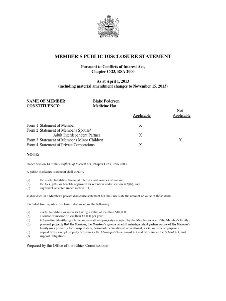 Member'S Public Disclosure Statement | PDF