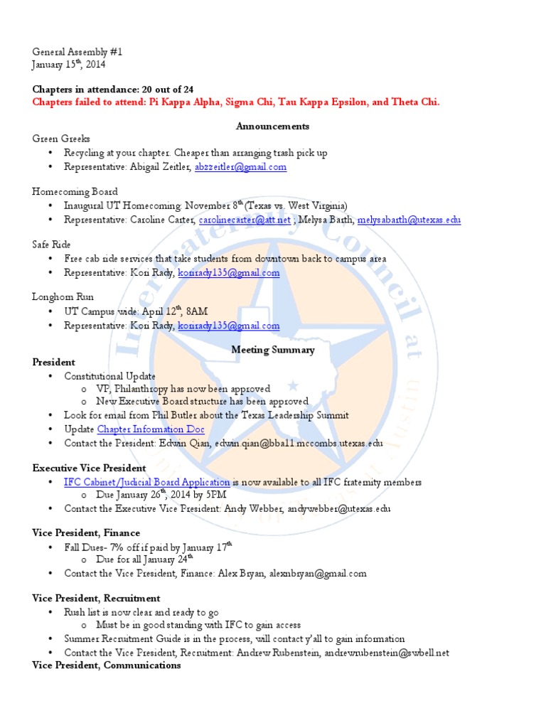General Assembly | PDF | Vice President | Fraternities And Sororities ...