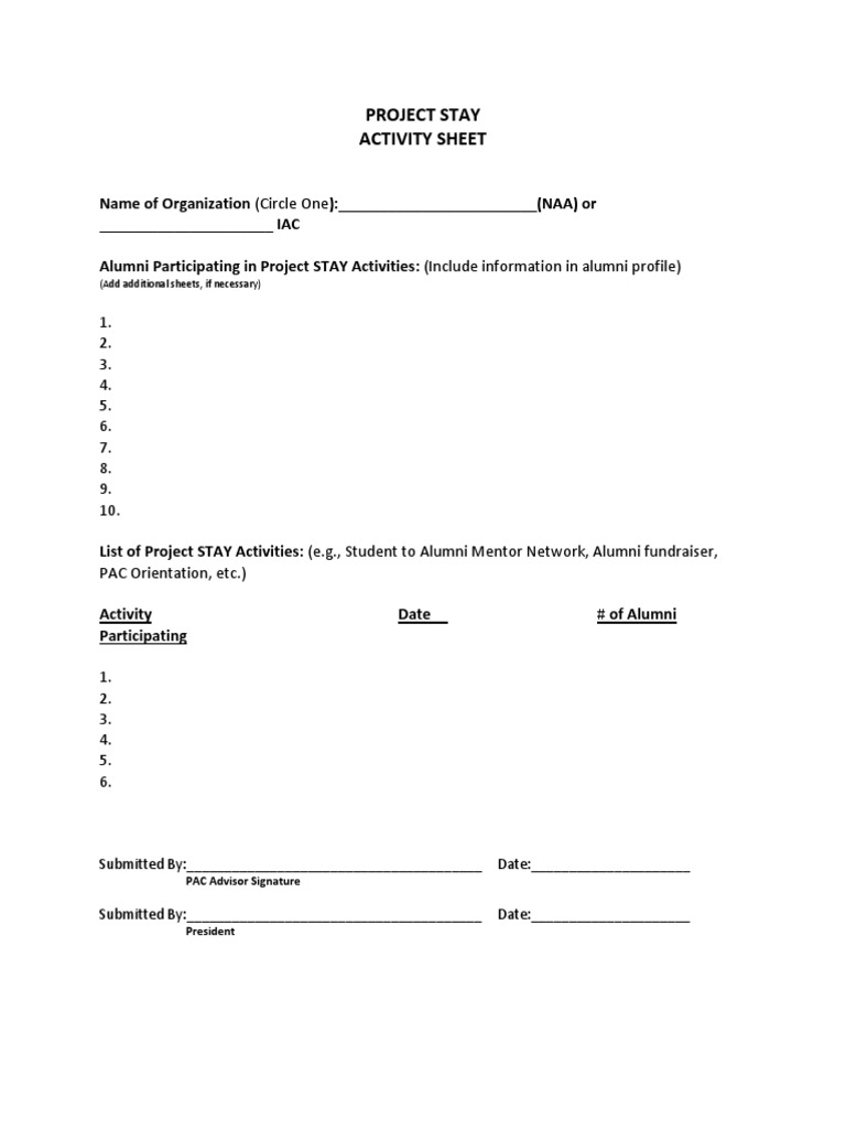 Project Stay Activity Sheet | PDF | Career & Growth | Business
