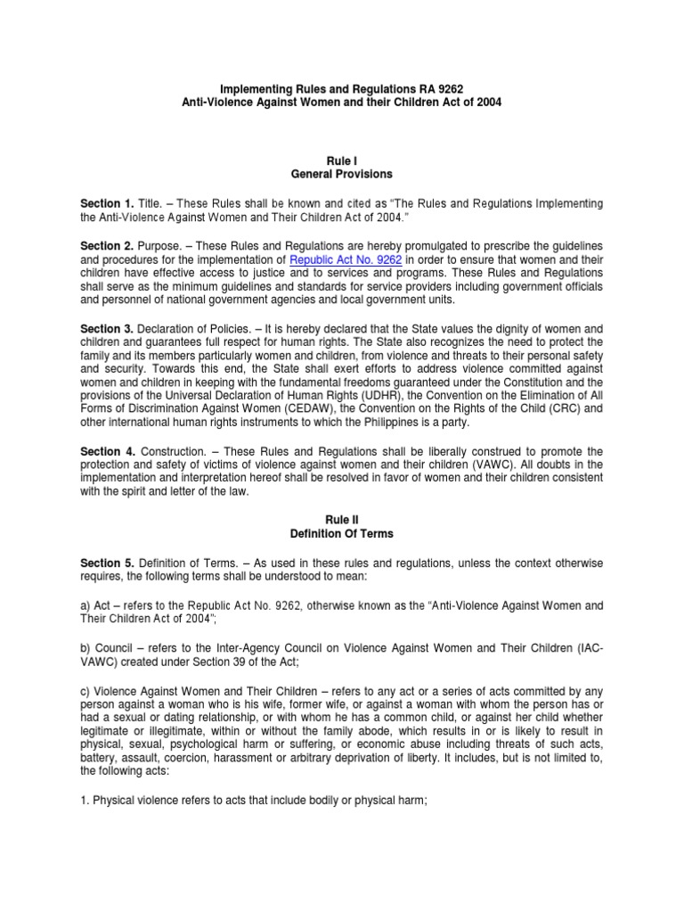 Implementing Rules and Regulations RA 9262 | Restraining Order ...