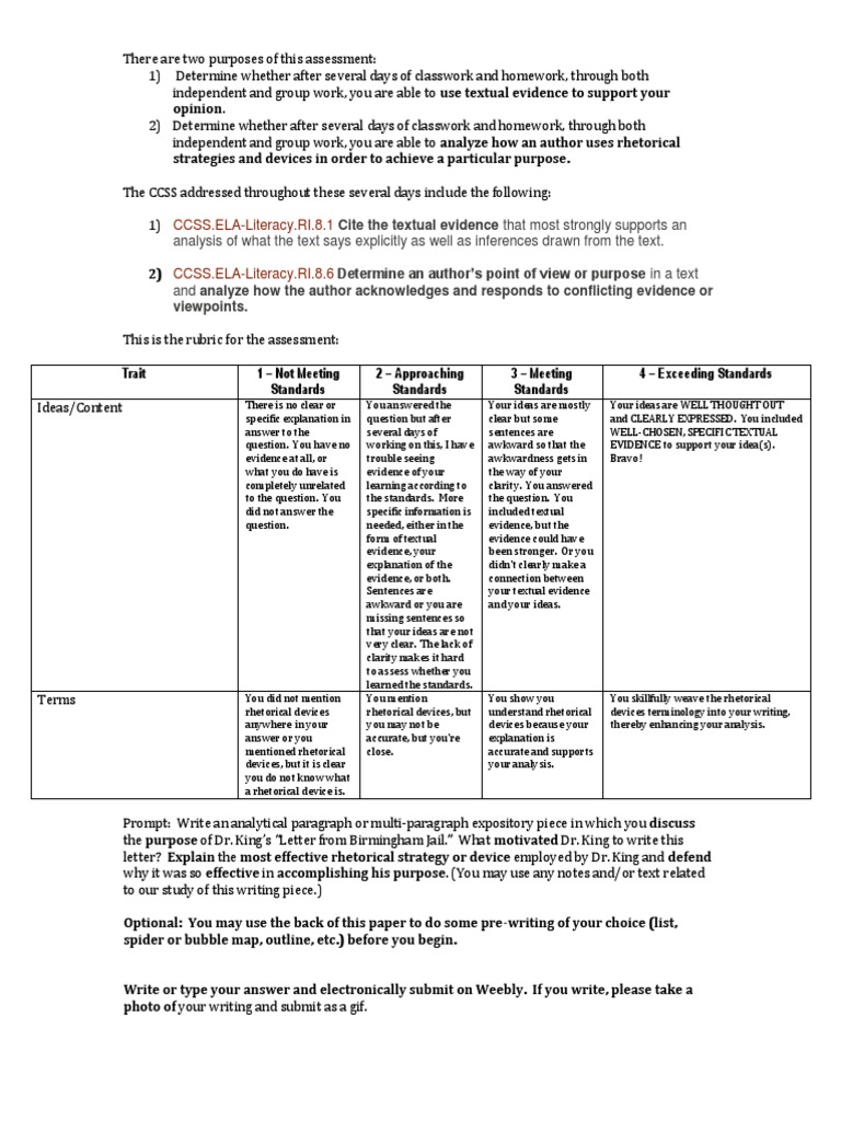 Middle School Rhetorical Analysis Rubric | PDF | Question | Cognitive ...