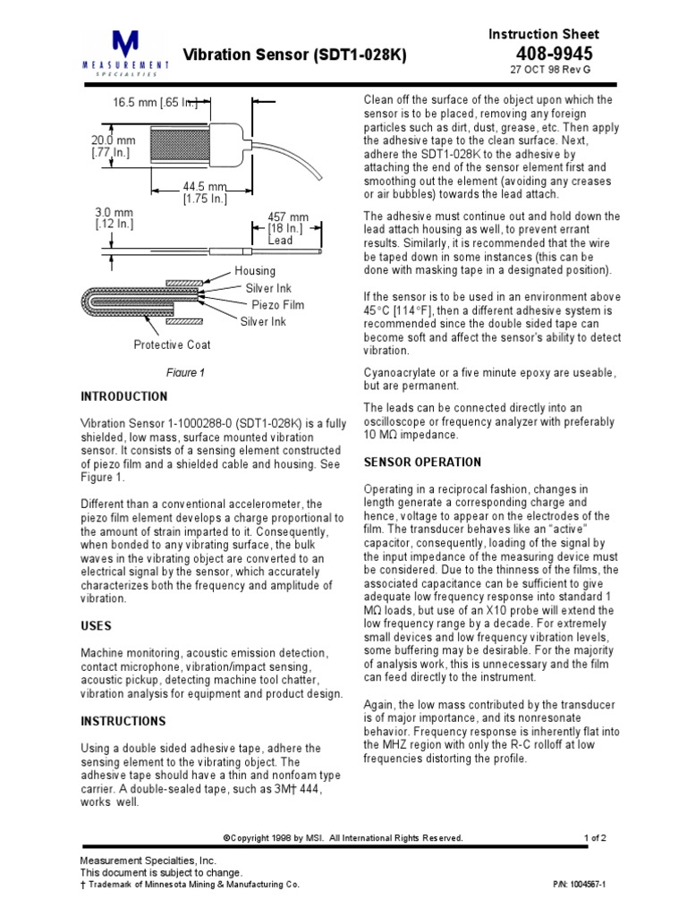 SDT1-028K Vibration Sensor Datasheet | PDF | Technology & Engineering