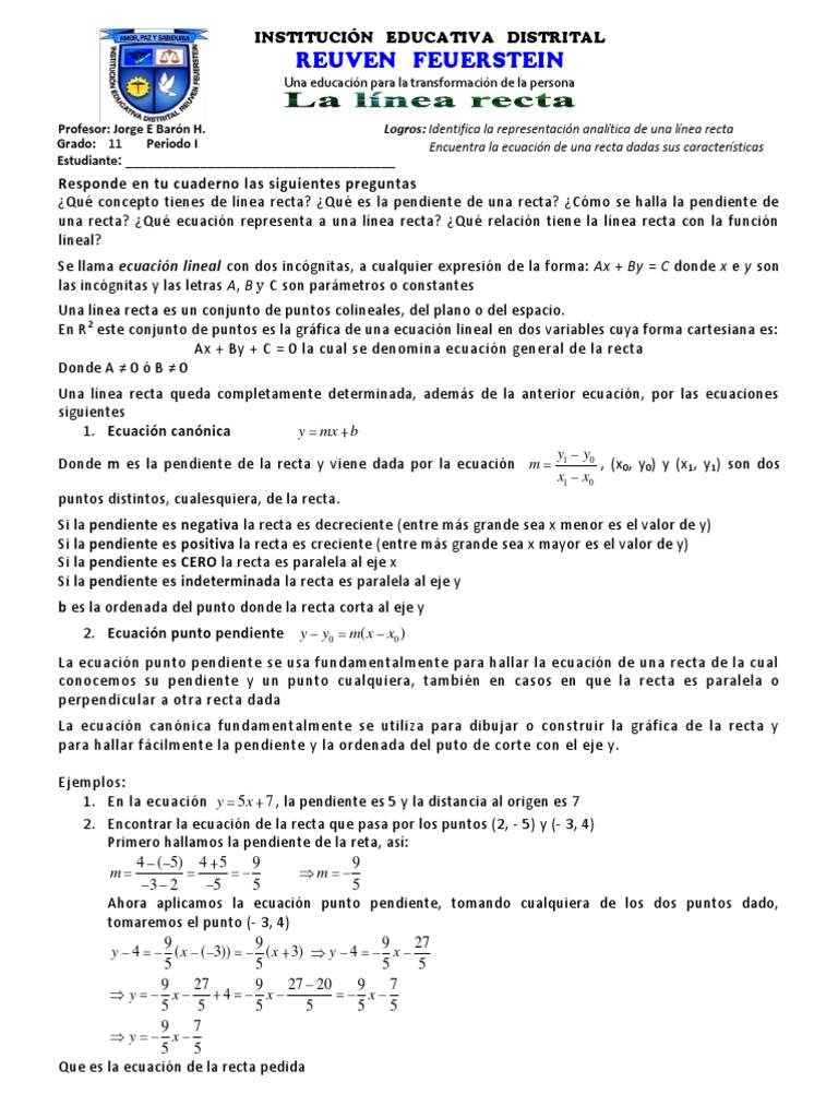 Guia 1 La Línea Recta | PDF | Línea (geometría) | Pendiente