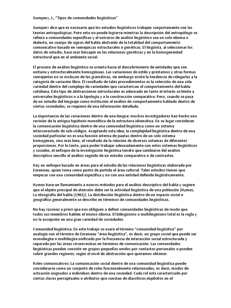 Gumperz | PDF | Lingüística | Sociedad