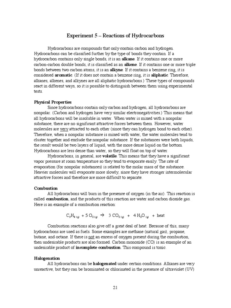 Organic Chemistry-Reaction To Hydrocarbons | PDF | Hydrocarbons | Hydrogen