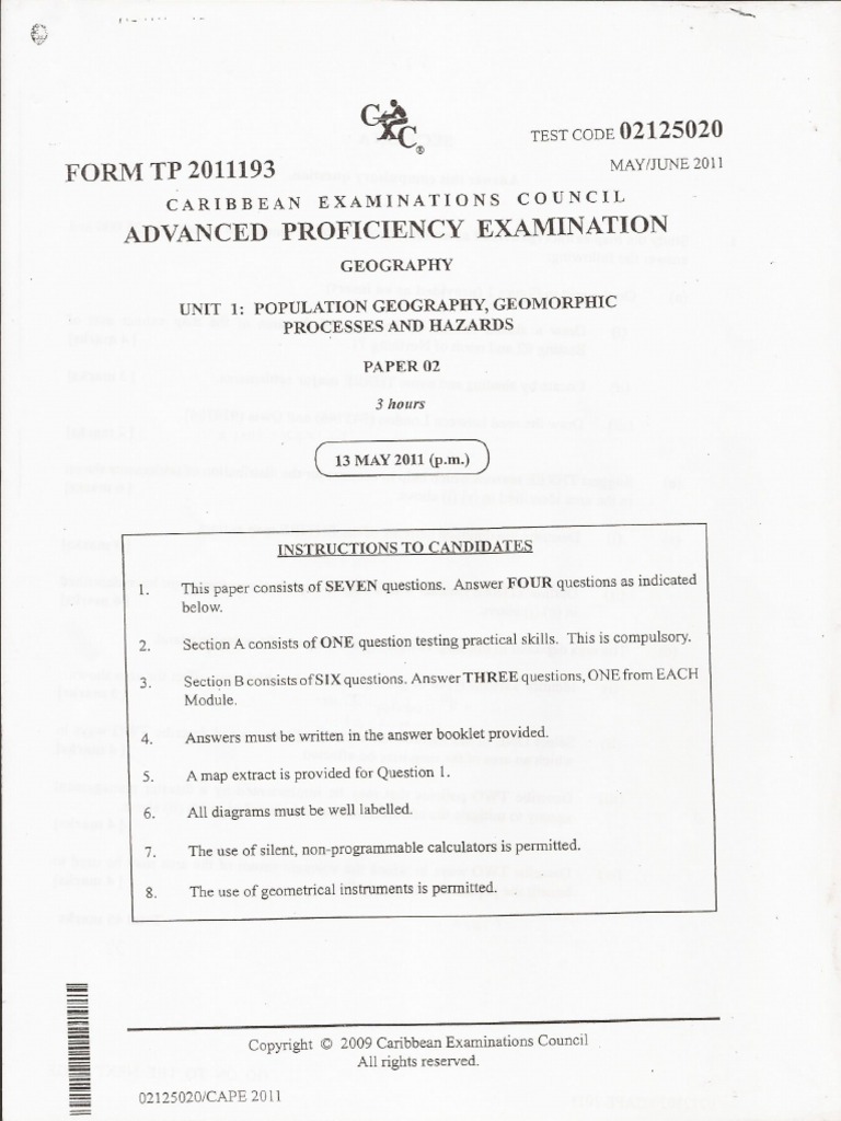 CAPE Geography Unit 1 2011 | PDF