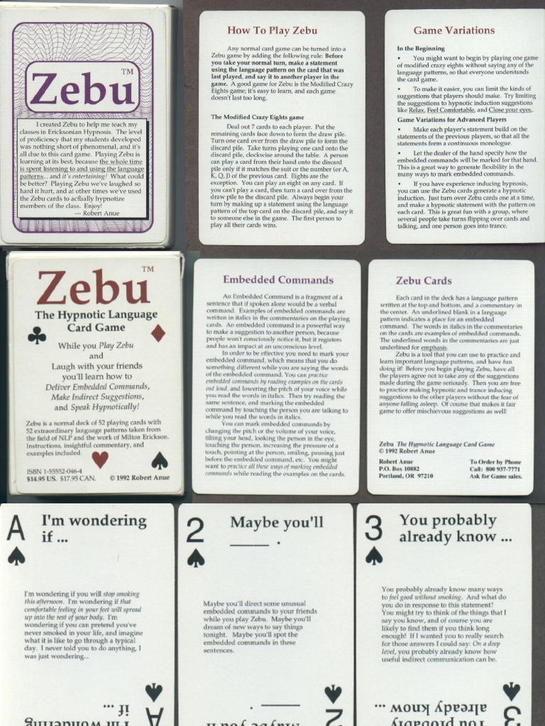 Zebu Hypnotic Language Card Game | PDF | Hypnosis | Clinical Psychology