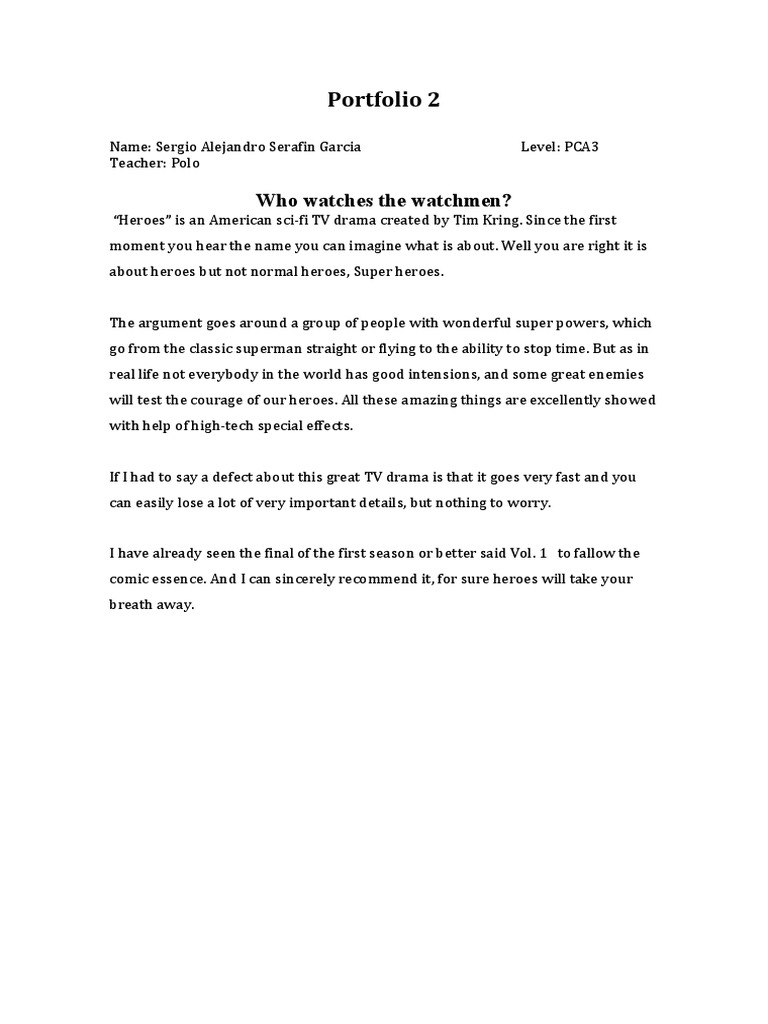 Portfolio 2: Who Watches The Watchmen? | PDF