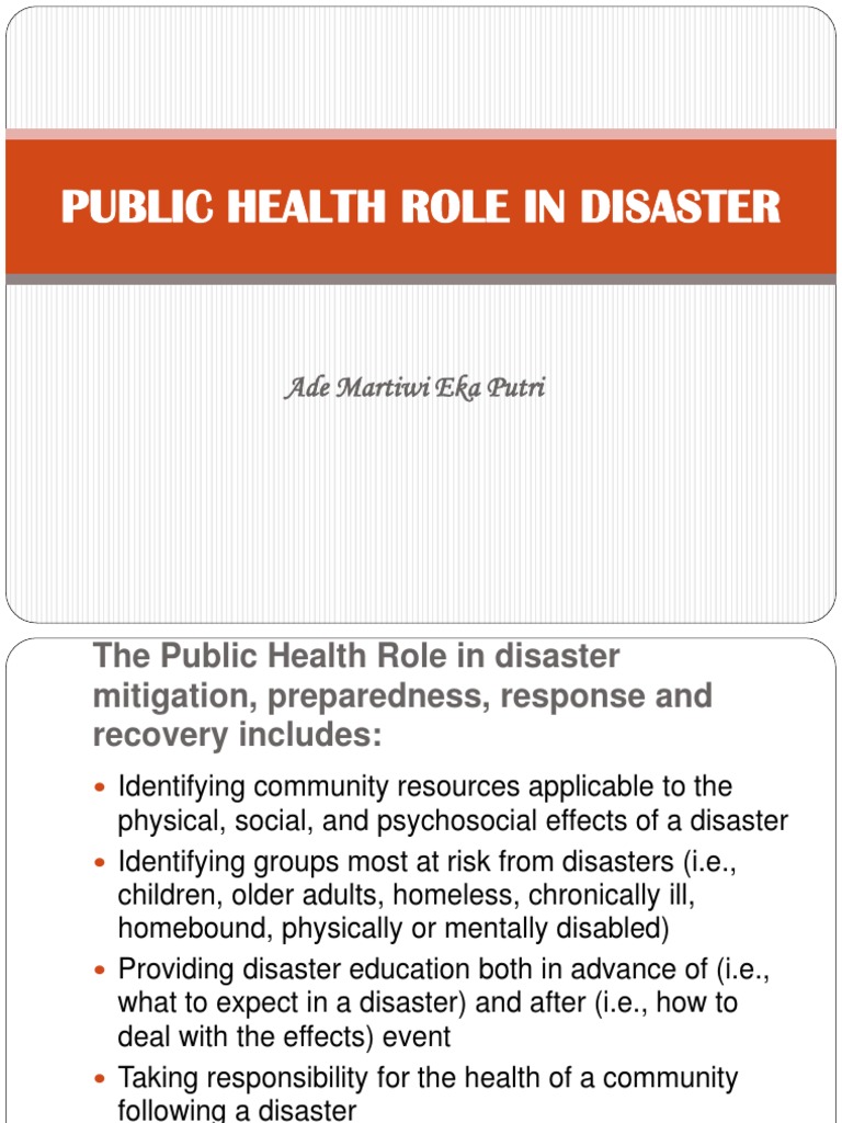 Public Health Role in Disaster | PDF | Public Health | Epidemiology