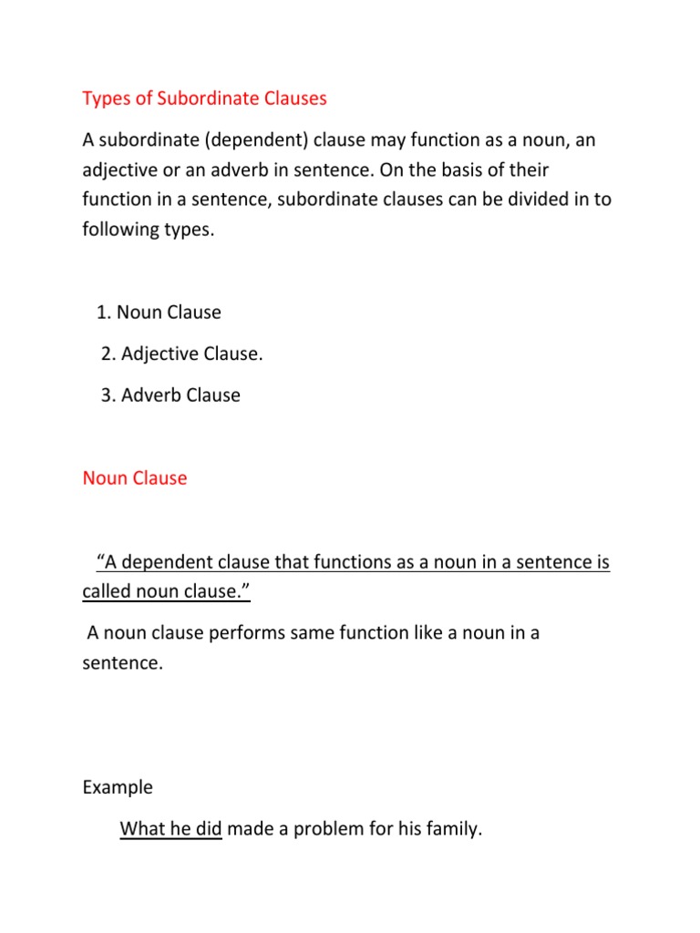 Types of Subordinate Clauses | PDF | Clause | Adjective