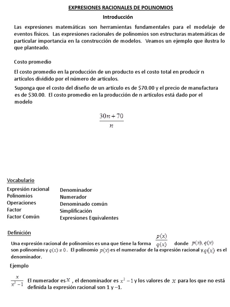 Expresiones Racionales de Polinomios No.6 | PDF | Fracción (Matemáticas ...