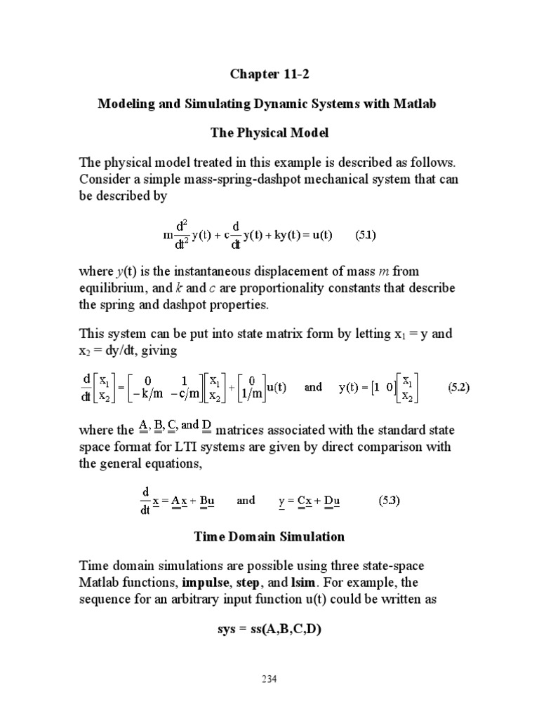 Chapter 11 2 Modeling And Simulating Dynamic Systems With Matlab The Physical Model Pdf