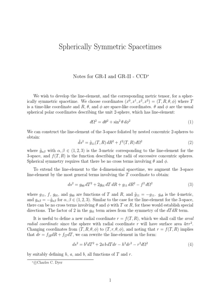 Spherically Symmetric | PDF | Spacetime | Coordinate System