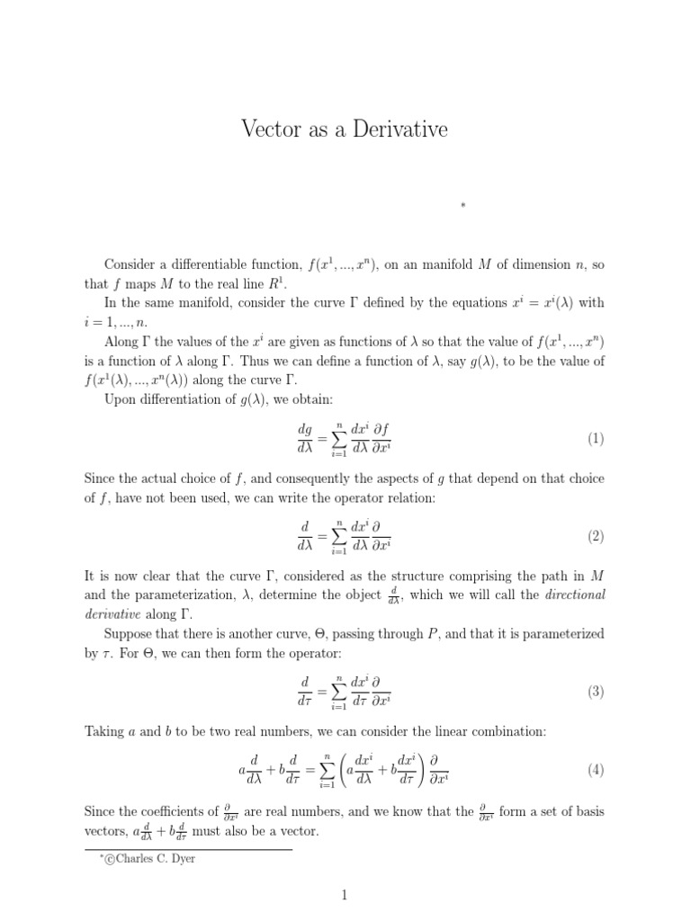Vector As A Derivative: Notes For GR-I and GR-II - CCD | Download Free ...