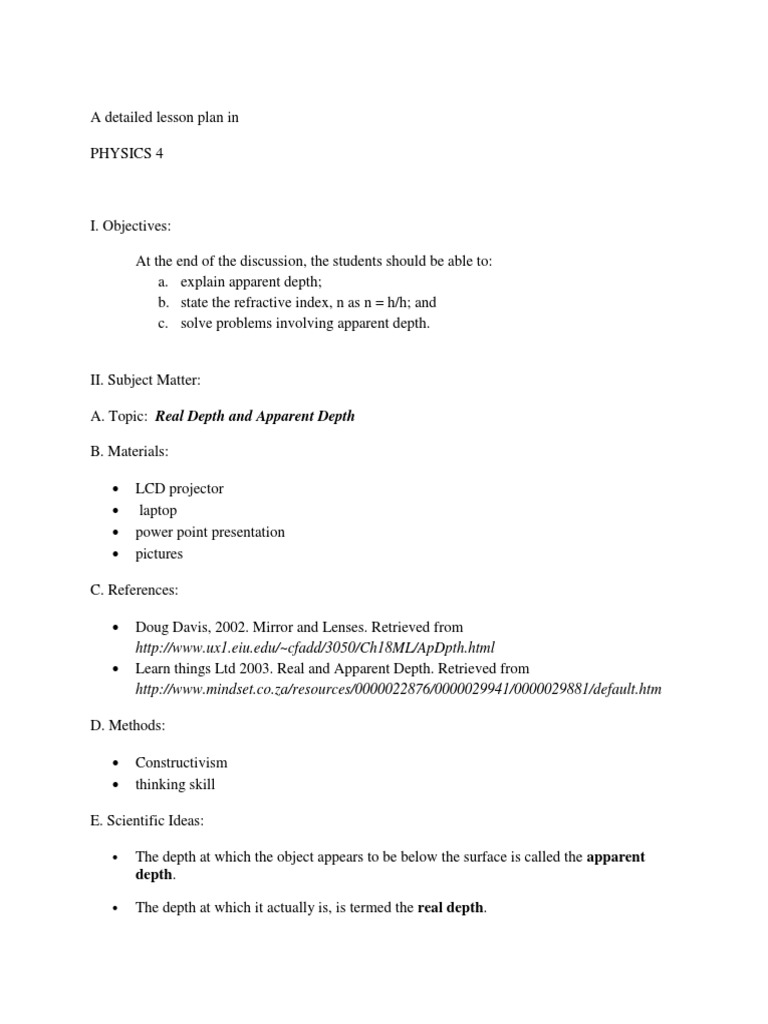 Understanding Real and Apparent Depth | PDF | Refraction | Teaching ...