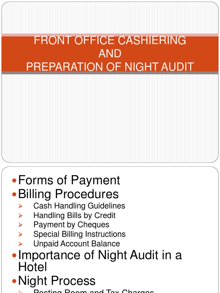 Front Office Cashiering & Night Audit Guide | PDF | Payments | Cheque