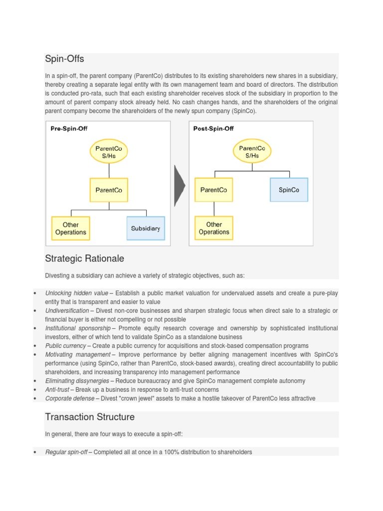Spin-Offs: Unlocking Hidden Value | PDF | Stocks | Dividend