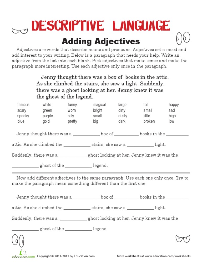 Adding Adjectives to a Paragraph Worksheet | PDF | Adjective ...