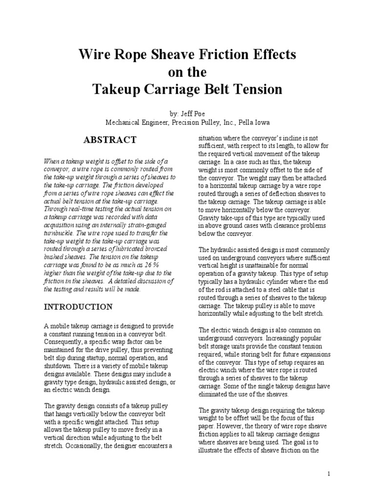 Sheave Friction Impact on Belt Tension | PDF | Belt (Mechanical) | Rope