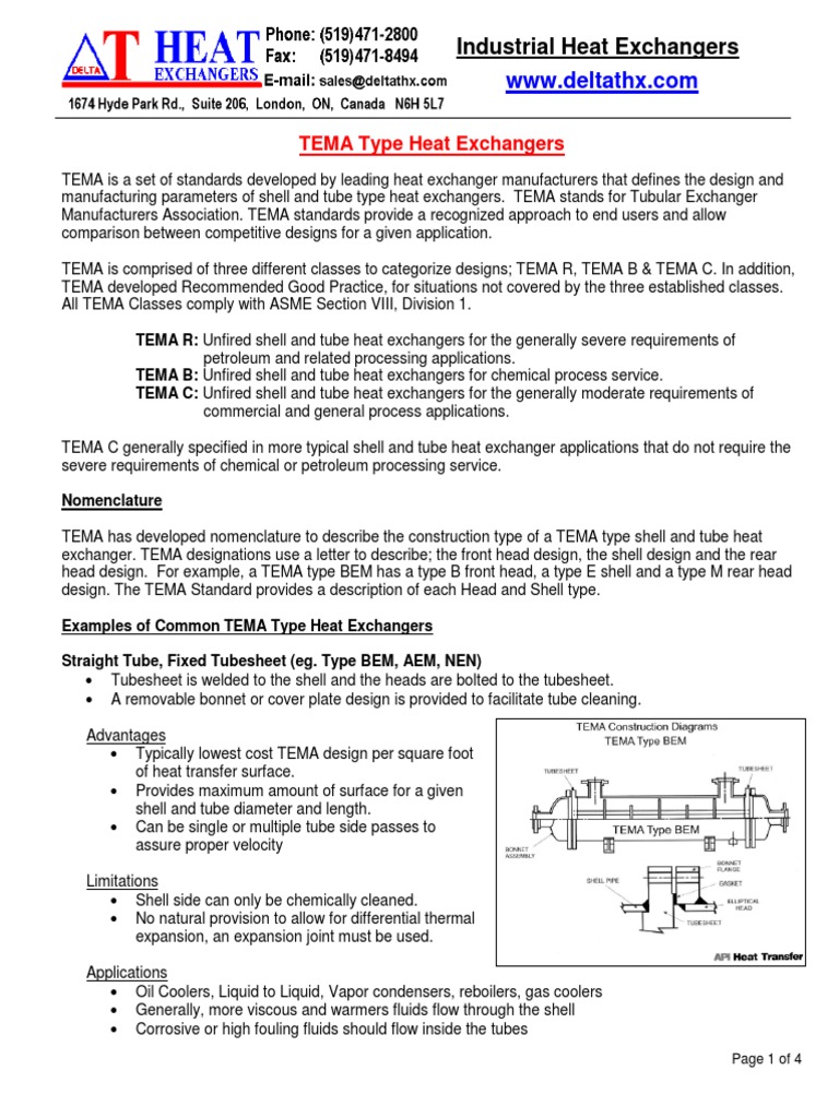 TEMA Heat Exchanger Types Overview | PDF | Home & Garden | Science ...