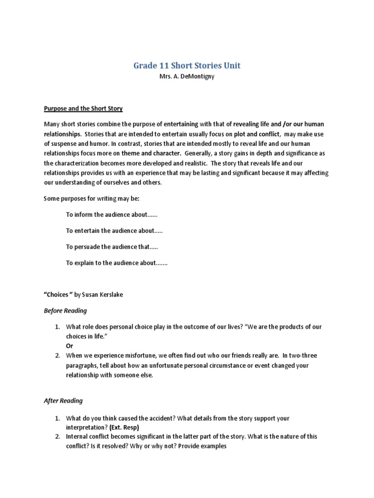 Grade 11 Short Stories Unit | Irony | Narration