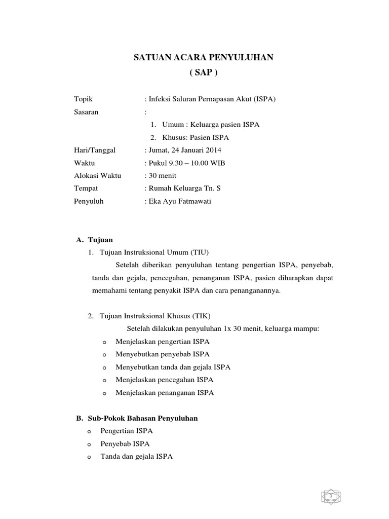 Satuan Acara Penyuluhan (SAP) ISPA | PDF