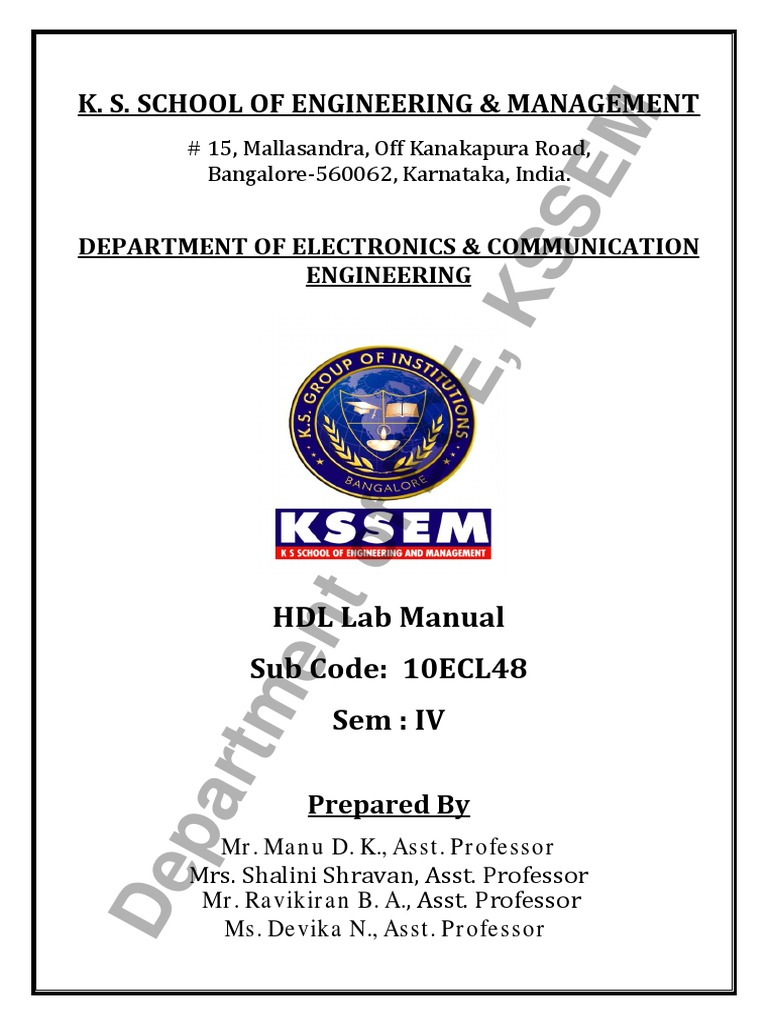 HDL Lab Manual For VTU Syllabus (10ECL48) | PDF | Hardware Description ...