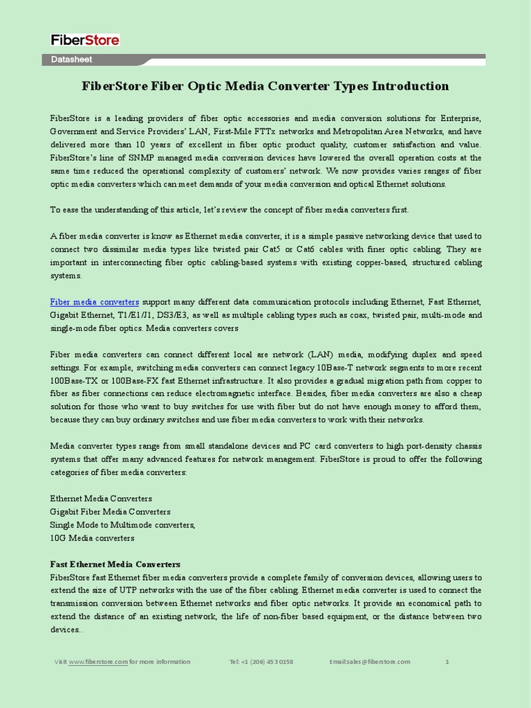 Fiber Media Converter Types | PDF | Ethernet | Networking Standards