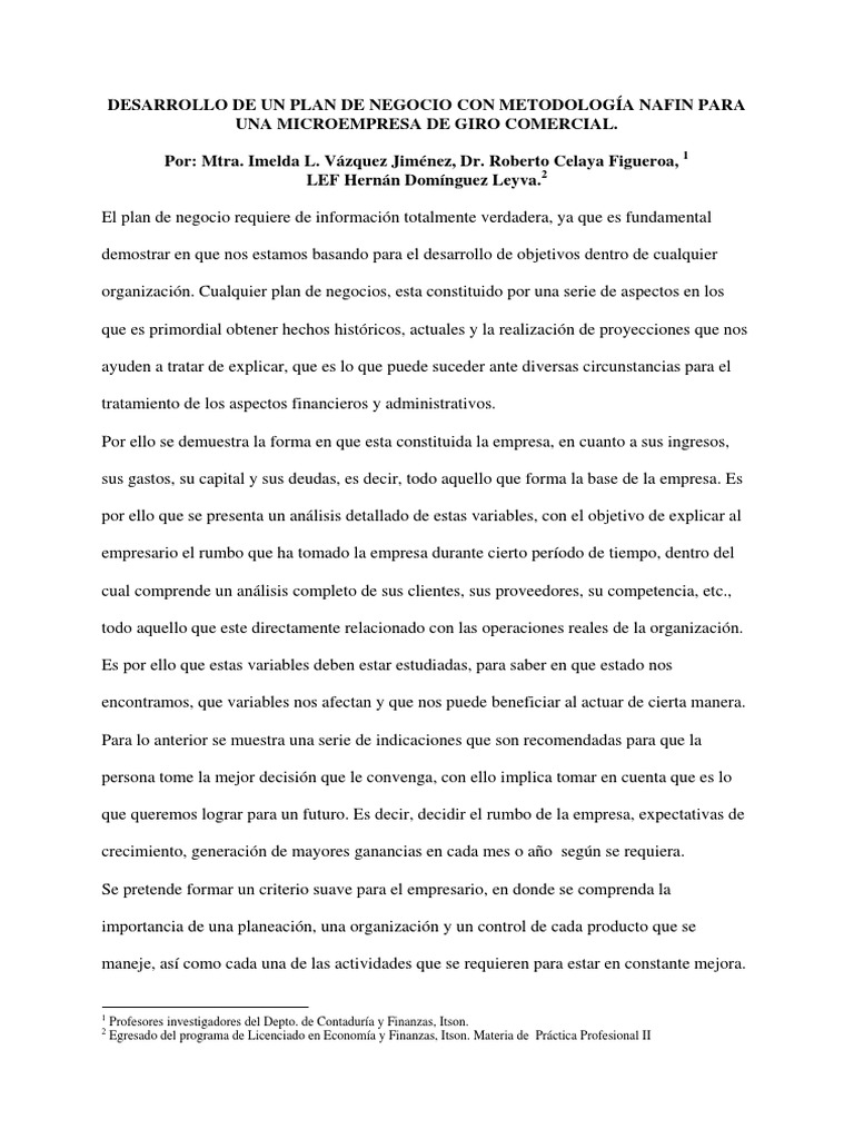 Plan de Negocio NAFIN para Microempresa | PDF | Cliente | Marketing