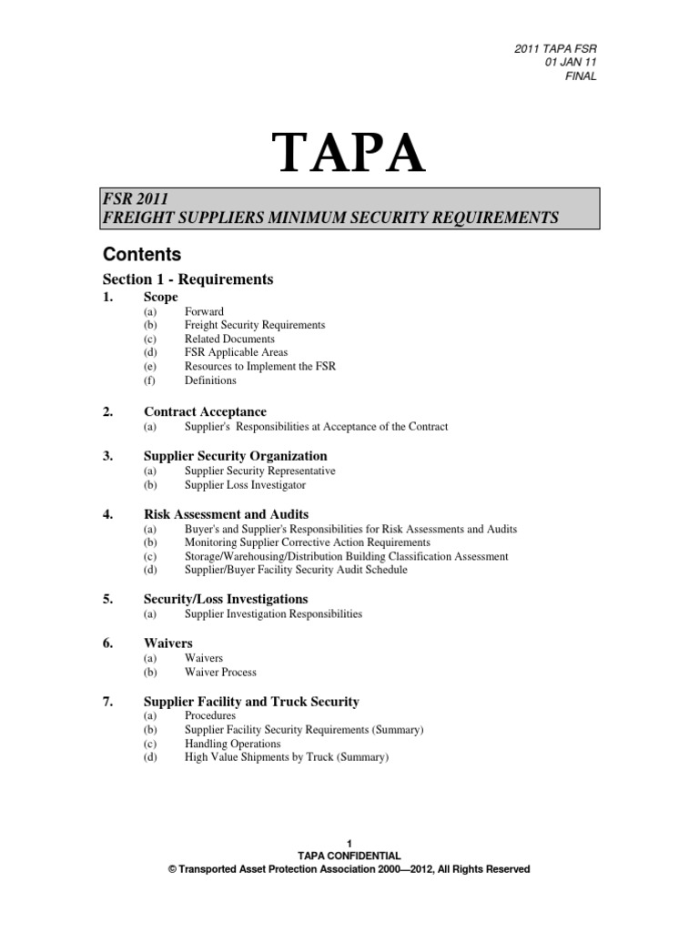 FSR 2011 Freight Suppliers Minimum Security Requirements | PDF | Cargo ...