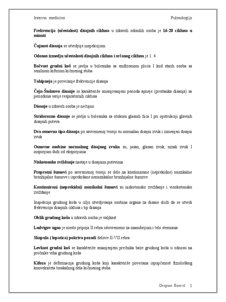 Interna Medicina - PULMOLOGIJA | PDF