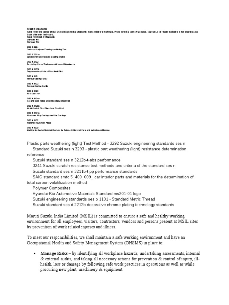 Suzuki Standards | PDF | Occupational Safety And Health | Safety