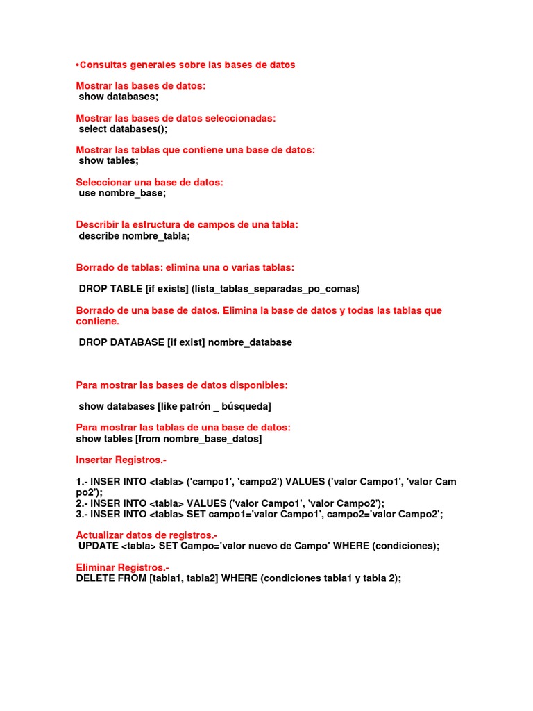 Comandos Generales Sobre Las Bases de Datos | PDF | Tabla (base de datos) | Mi sql
