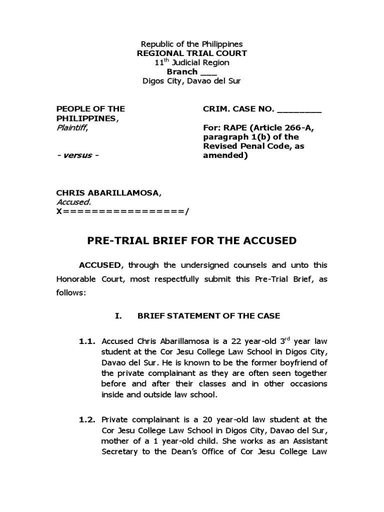 Pre Trial Brief | Plaintiff | Rape
