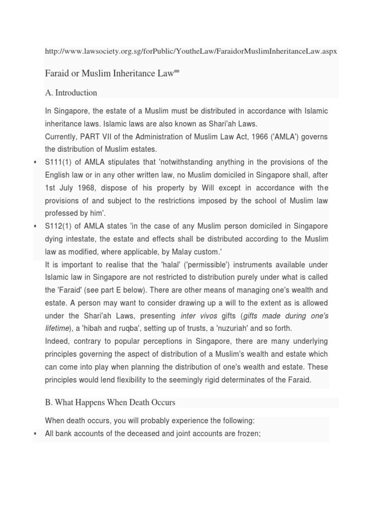 Faraid or Muslim Inheritance Law - Singapore | PDF | Concurrent Estate ...