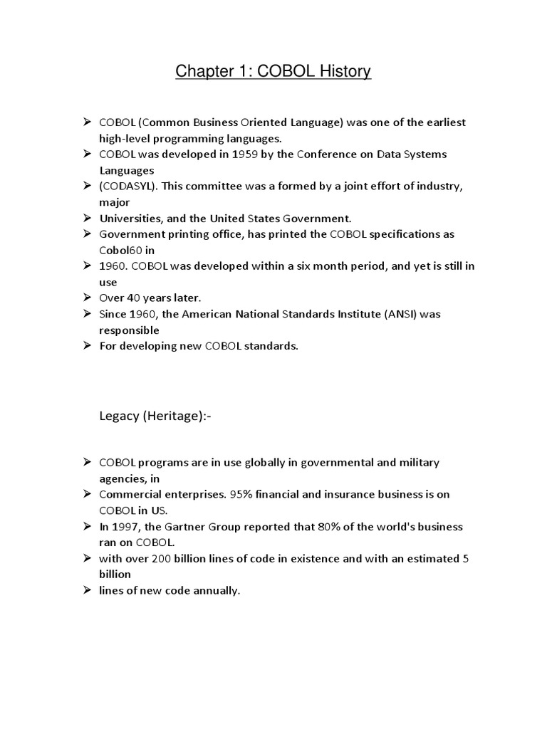 Chapter 1: COBOL History: Legacy (Heritage) | PDF