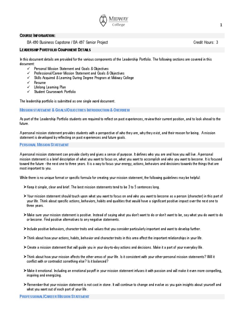 Leadership Portfolio Component Details | Goal | Résumé