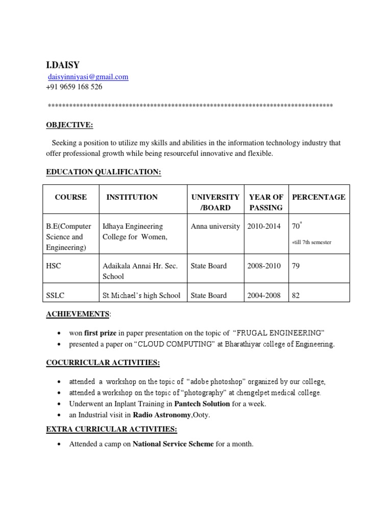 Resume of I. Daisy for IT Position | PDF