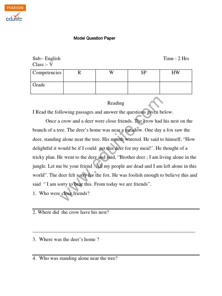 Class 5 Cbse English Question Paper | PDF | Languages