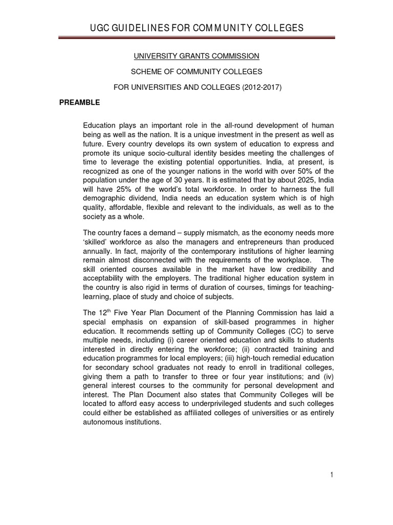 Ugc Guidelines For Community Colleges | PDF | Vocational Education ...