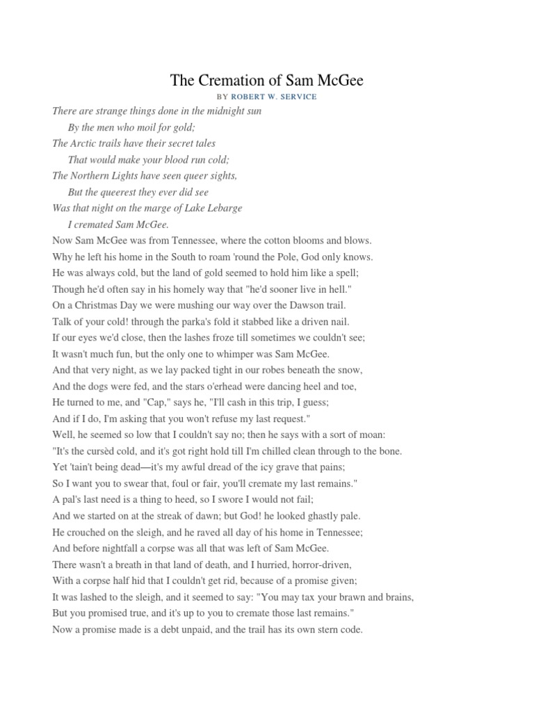 The Strange Tale of Cremating Sam McGee: A Poem Narrating an Arctic ...