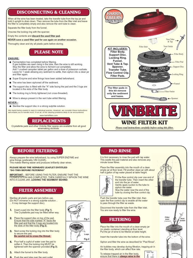 Vinbrite Instruction | PDF | Filtration | Winemaking