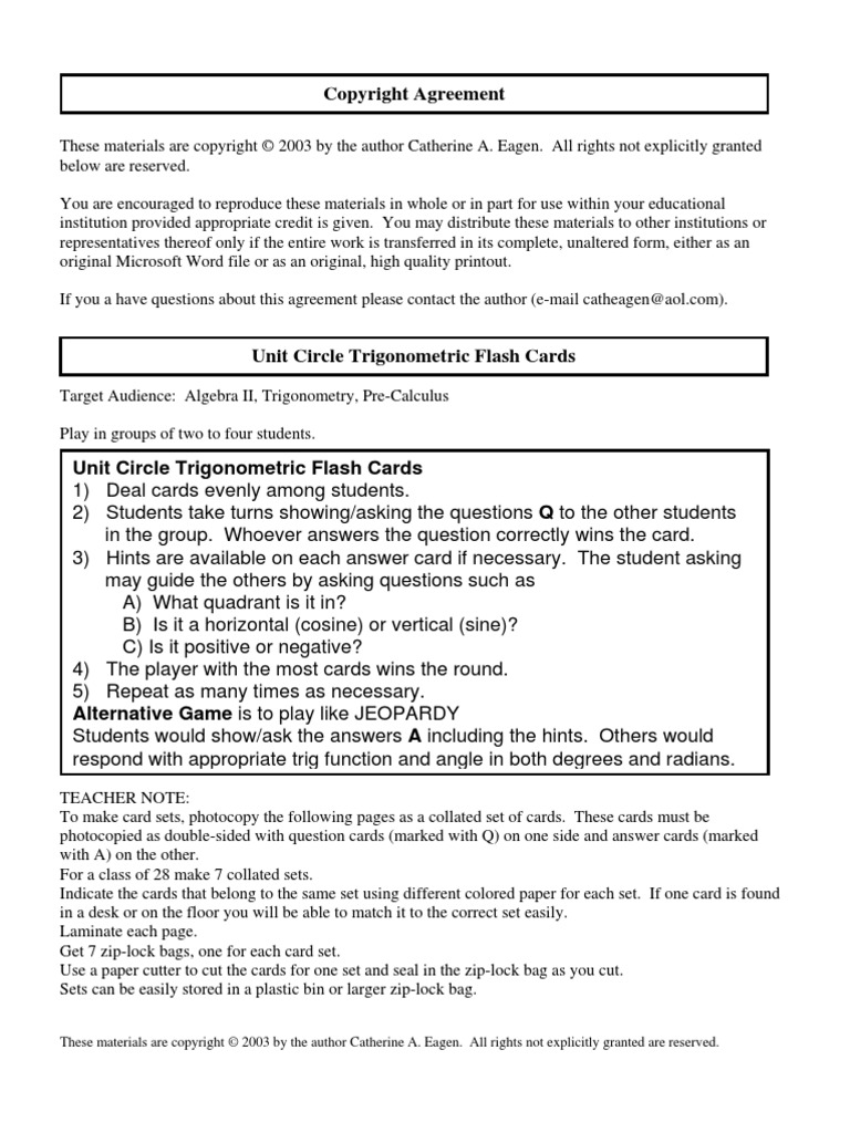 Unit Circle Flashcards | PDF | Elementary Geometry | Trigonometry