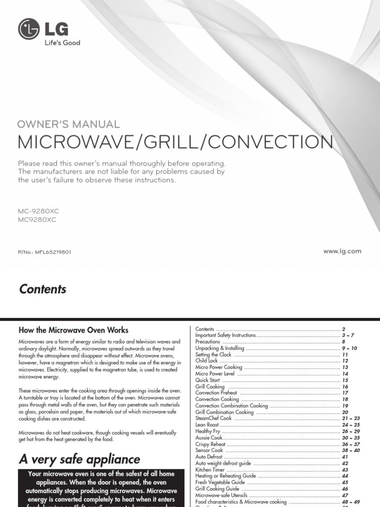 LG Microwave Oven Owner's Manual | PDF | Roasting | Oven