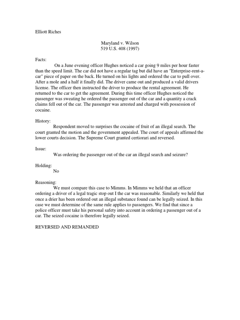 Maryland v. Wilson | PDF | Search And Seizure | Lawsuit